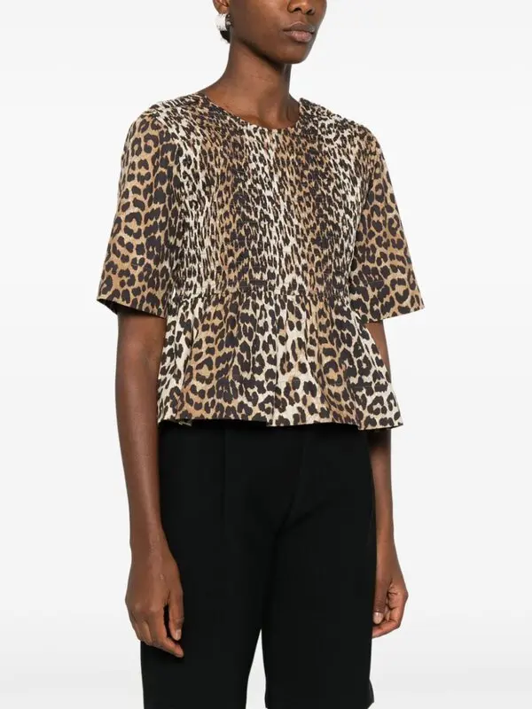GANNI Smock Leopard Printed Blouse - Brown