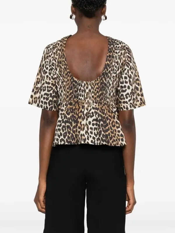 GANNI Smock Leopard Printed Blouse - Brown