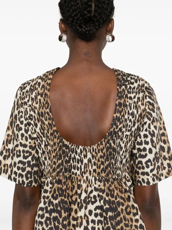 GANNI Smock Leopard Printed Blouse - Brown