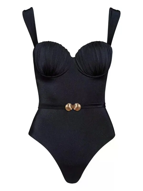 NOIRE SWIMWEAR Belted Ruched Balconette Swimsuit - Black