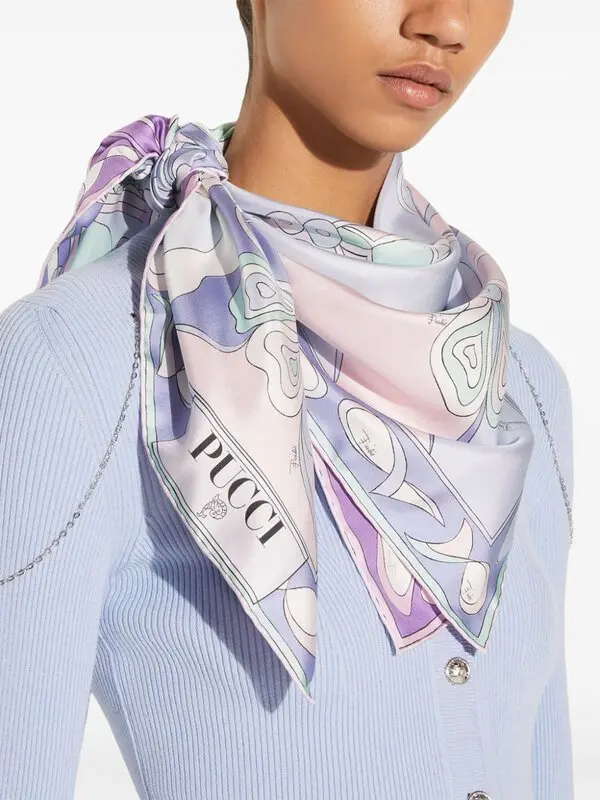 Emilio Pucci Large Orchidee-Print Silk Scarf - Blue  display picture 1