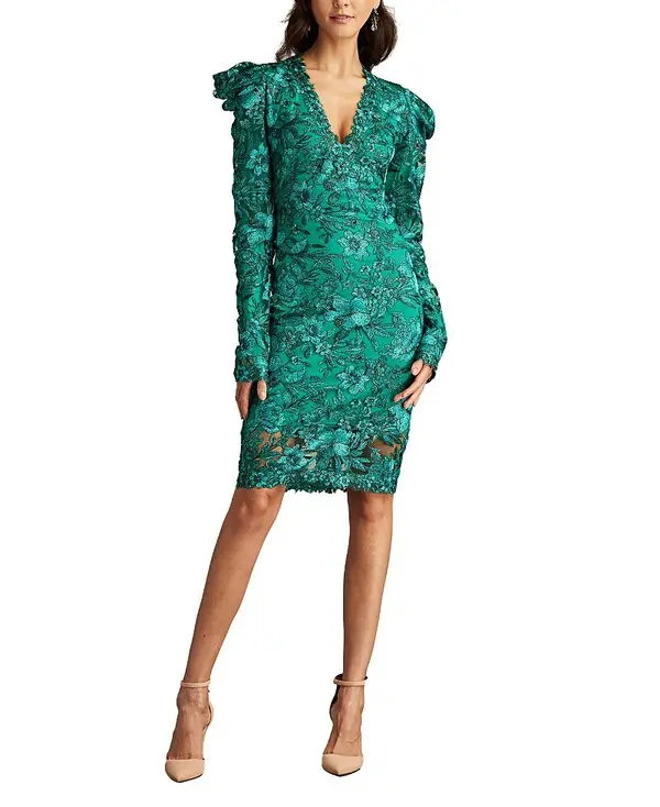 Tadashi Shoji Padgett Long Sleeve Embroidered Dress - Green | Editorialist