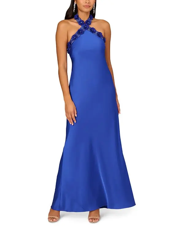 Aidan Mattox Embellished Halter Gown In Deep Sapphire - 58% Off |  Editorialist