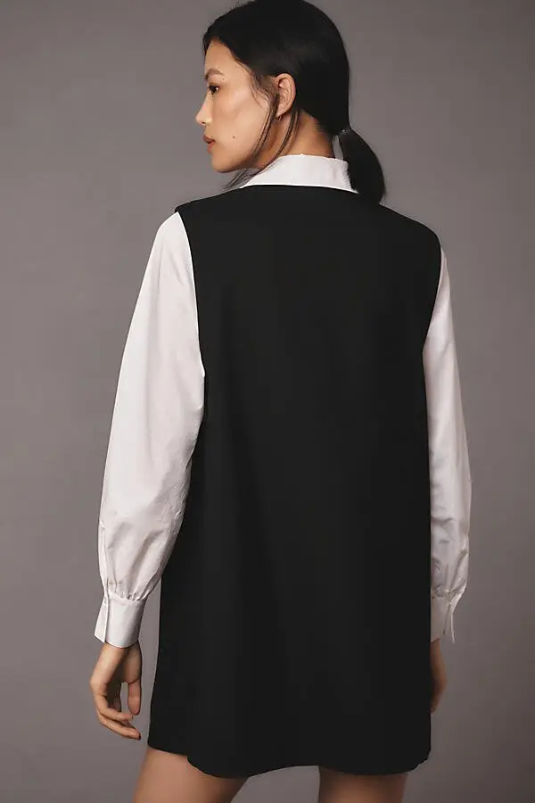 Maeve Long-sleeve Twofer Pinafore Mini Dress