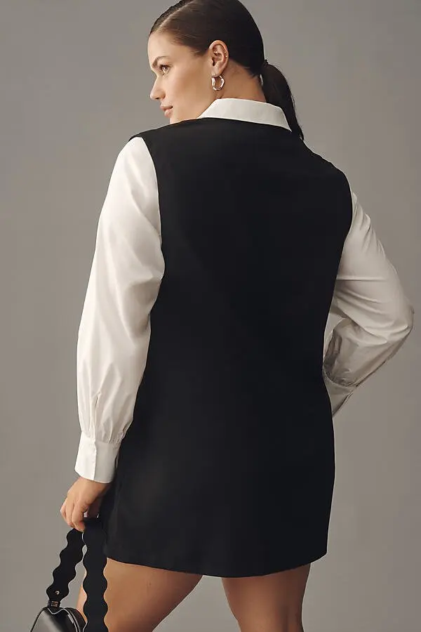 Maeve Long-Sleeve Twofer Pinafore Mini Dress In Black - 37% Off |  Editorialist