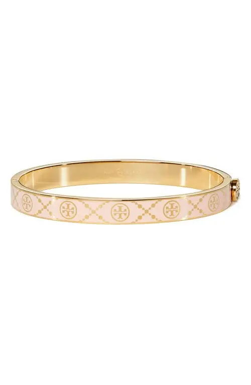 Tory Burch Icon T Monogram Hinge Bangle Bracelet - Tory Gold/pink