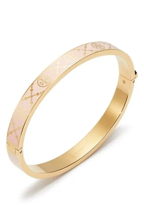 Tory Burch Icon T Monogram Hinge Bangle Bracelet - Tory Gold/pink