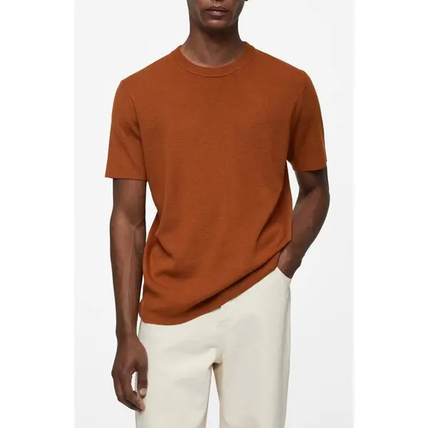 Mango X Antoine Griezmann Solid Crewneck Sweater T-shirt - Burnt Orange
