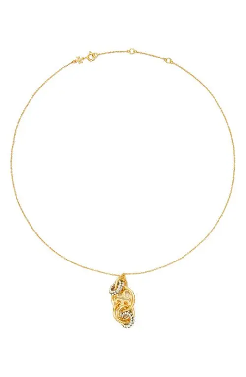 Tory Burch Miller Interlocking Pendant Necklace - Tory Gold/crystal