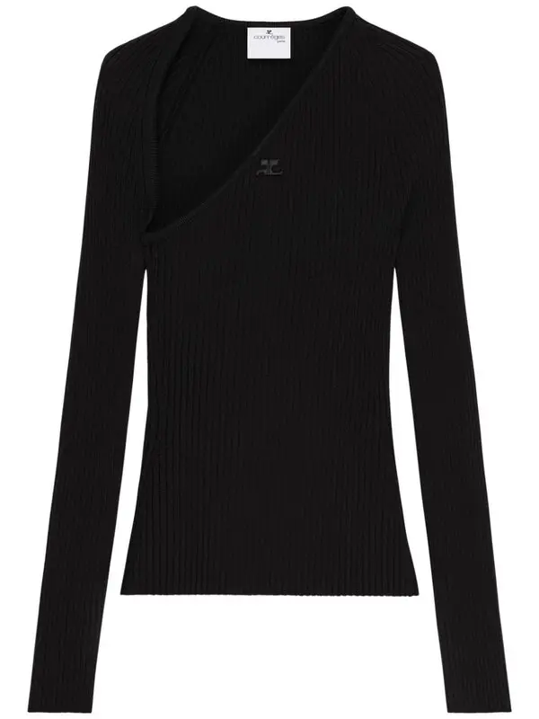 COURREGES Slash Ribbed-knit Top - Black