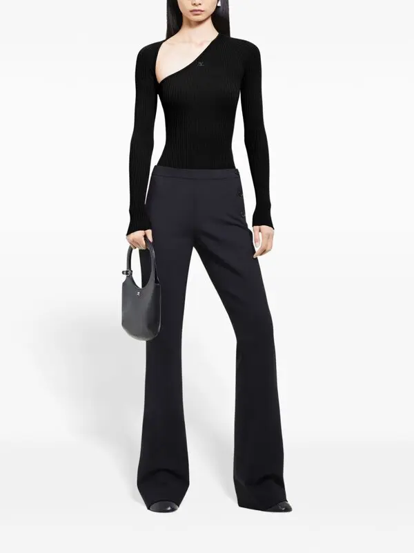 COURREGES Slash Ribbed-knit Top - Black