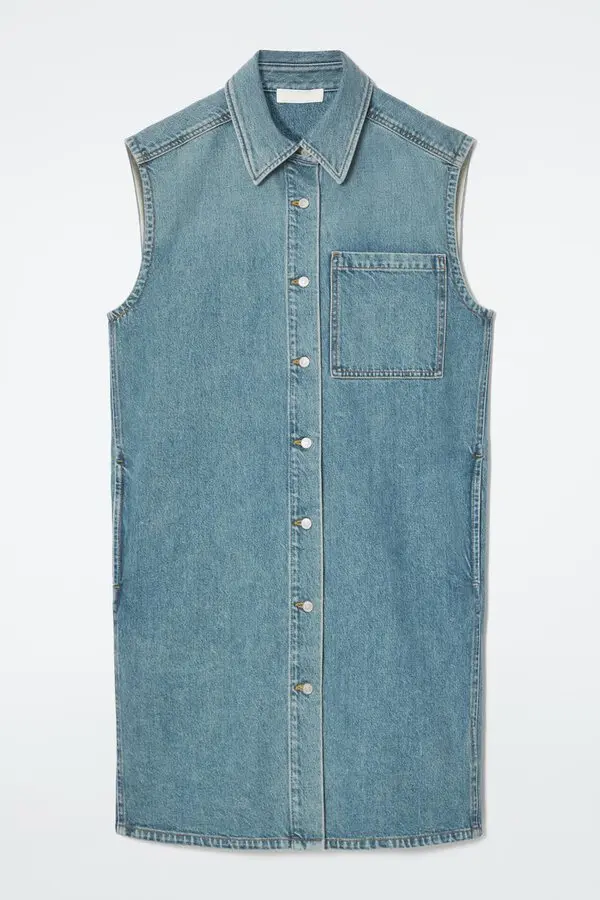 cos denim dress sleeveless ASYMMETRIC PANELLED DENIM MIDI DRESS