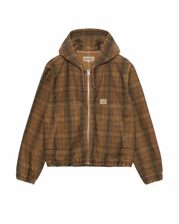 StüSsy Unlined Plaid Work Jacket - Brown | Editorialist
