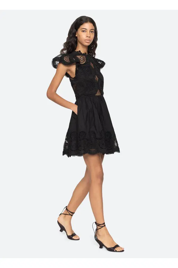 Sea Drea Embroidered Mini Dress In Black - 40% Off | Editorialist