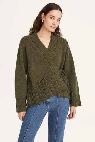 Merlette Nexilis Pointelle Wrap Cardigan - Moss