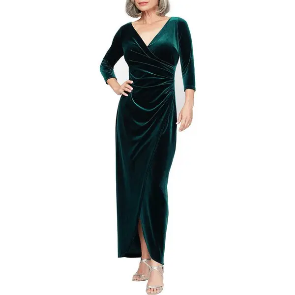 Alex Evenings Pleated Velvet Gown - Forest
