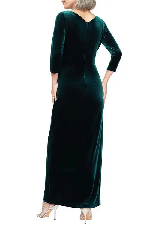 Alex Evenings Pleated Velvet Gown - Forest