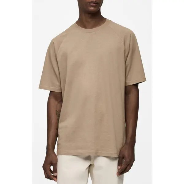 Mango Relaxed Fit Cotton & Linen T-shirt - Beige