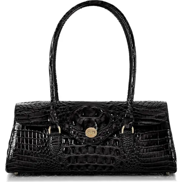 Brahmin Dayan Croc Embossed Leather Satchel - Black