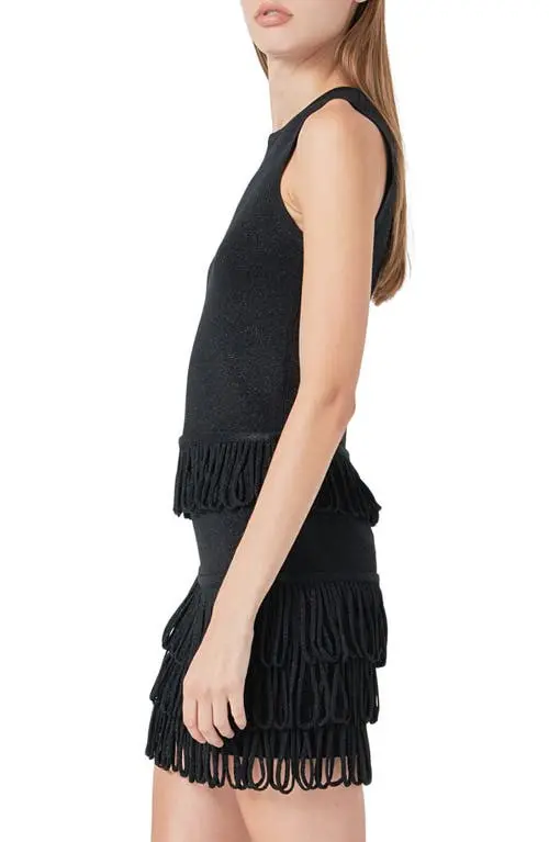 Endless Rose Metallic Knit Fringe Tank