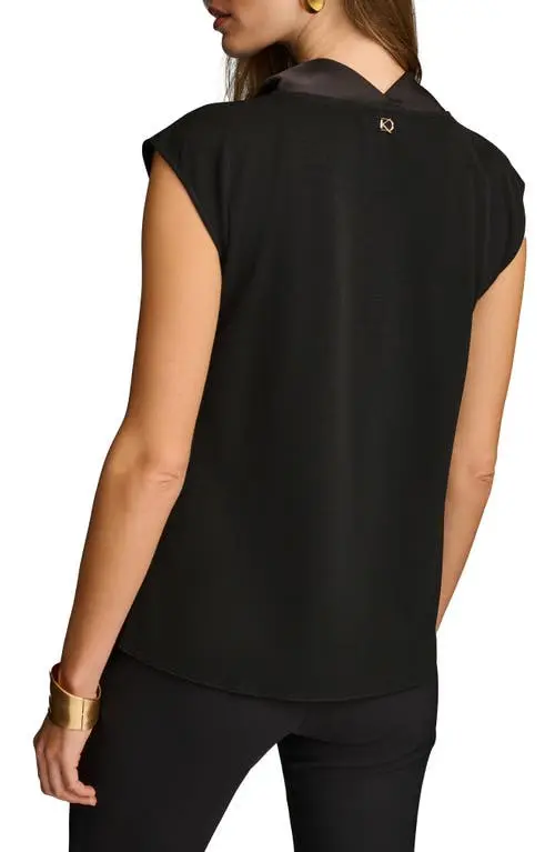 Donna Karan New York Cap Sleeve Cowl Neck Top - Black