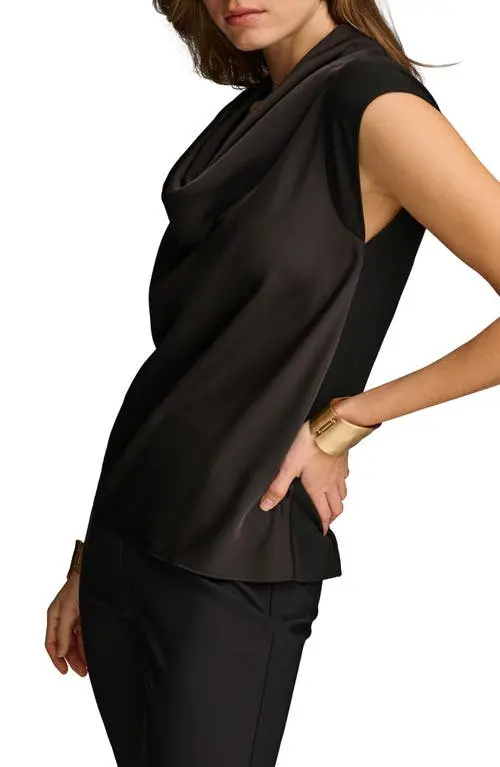 Donna Karan New York Cap Sleeve Cowl Neck Top - Black