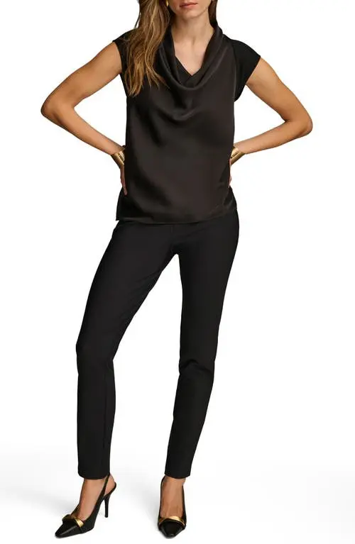 Donna Karan New York Cap Sleeve Cowl Neck Top - Black