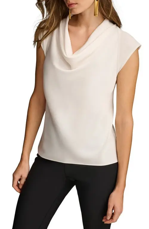 Donna Karan New York Cap Sleeve Cowl Neck Top - Cream