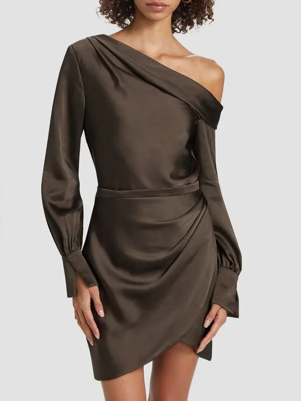 Simkhai Cameron Satin One-shoulder Minidress - Chocolate