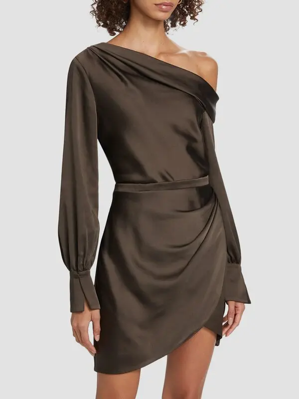 Simkhai Cameron Satin One-shoulder Minidress - Chocolate