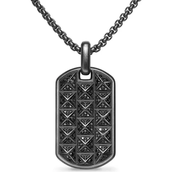 David Yurman Pyramid Tag With Black Diamonds - Black Titanium
