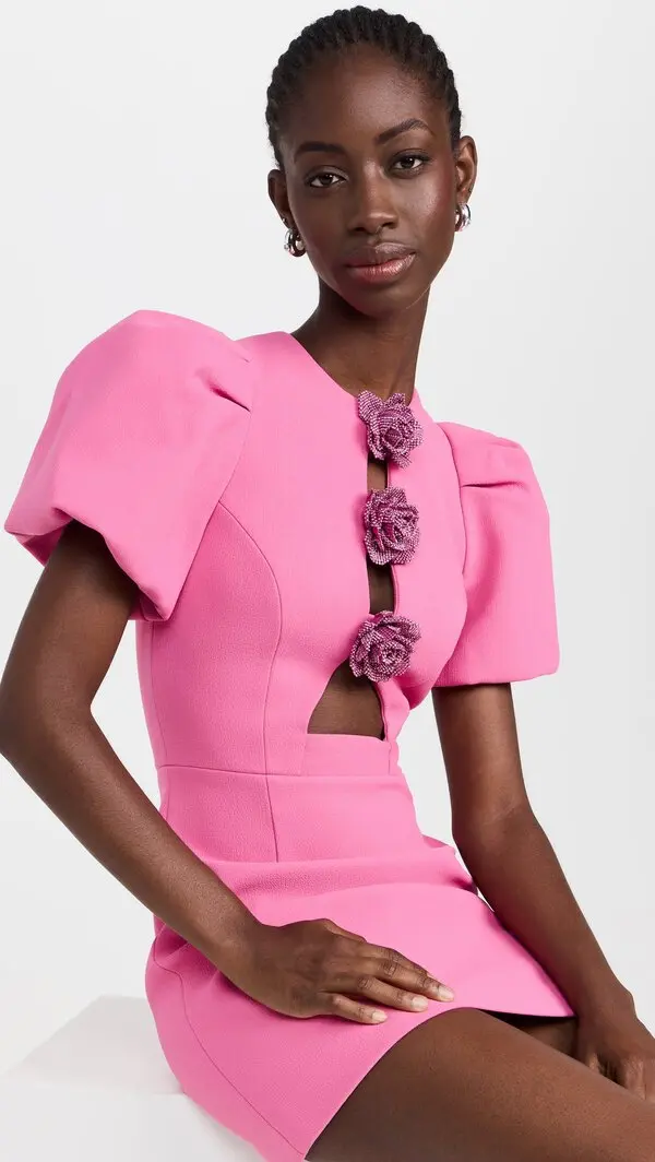 Rebecca Vallance Aubree Flower Mini Dress In Rose - 50% Off