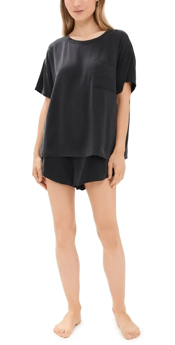 Lunya Washable Silk Tee Short Set - Immersed Black