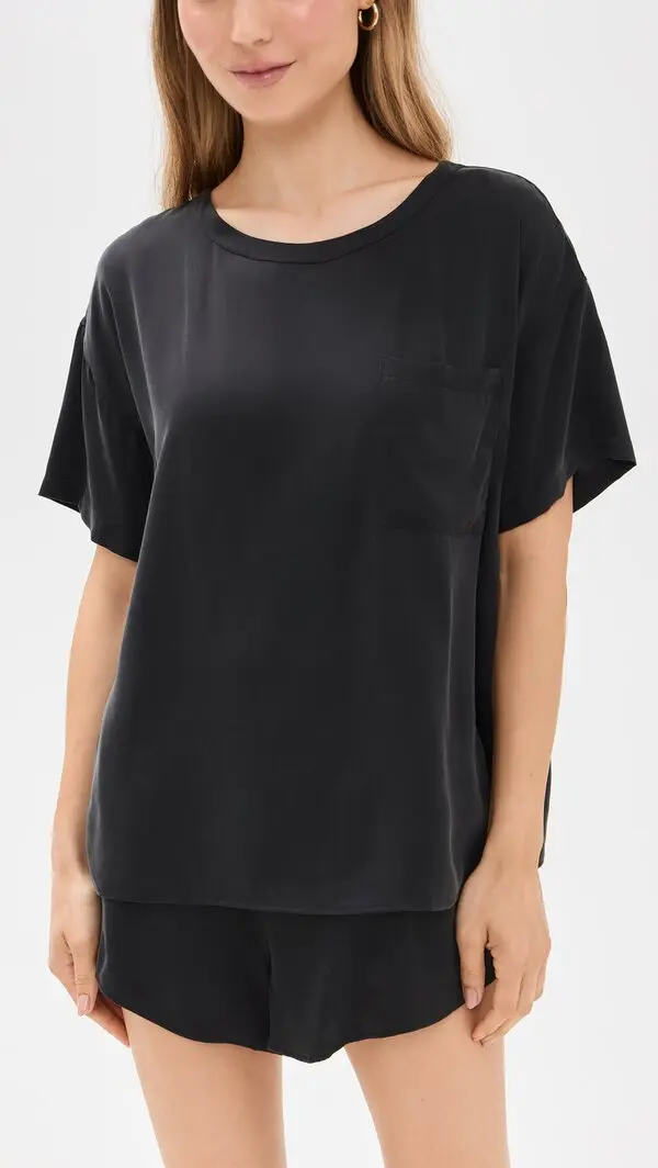 Lunya Washable Silk Tee Short Set - Immersed Black
