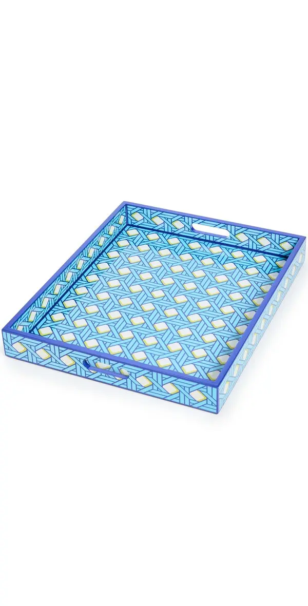 Jonathan Adler Basketweave Lacquer Tray - Blue/yellow/white
