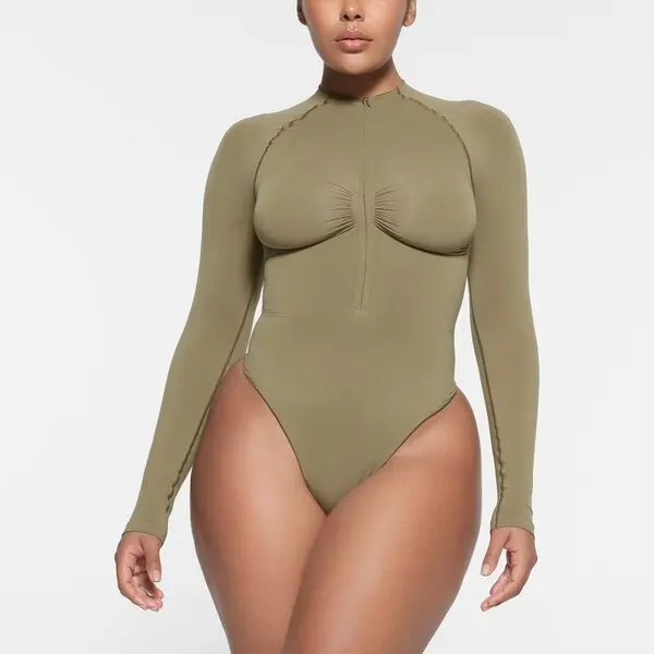 トップス Skims seamless sculp bodysuit SKIMS Seamless Sculpt Long Sleeve Thong Bodysuit - Clay | NET-A-PORTER