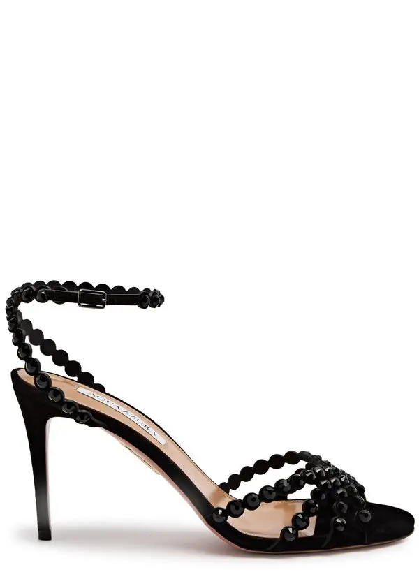 AQUAZZURA Tequila 85 Embellished Suede Sandals