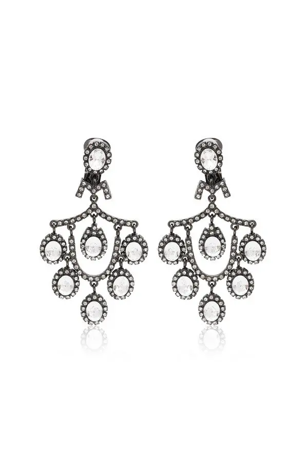 KENNETH JAY LANE Gunmetal & Crystal Chandelier Clip-on Earrings - Natural