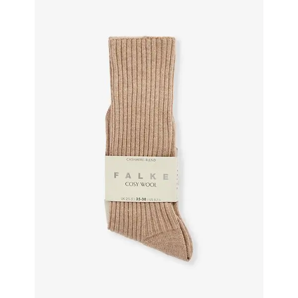 Falke Cosy Wool Ribbed Knit Crew Socks - Beige Mel.