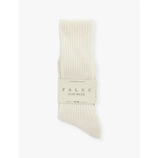Falke Cosy Wool Ribbed Knit Crew Socks - Off-white