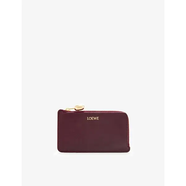 Loewe Pebble Leather Card Holder - Burgundy