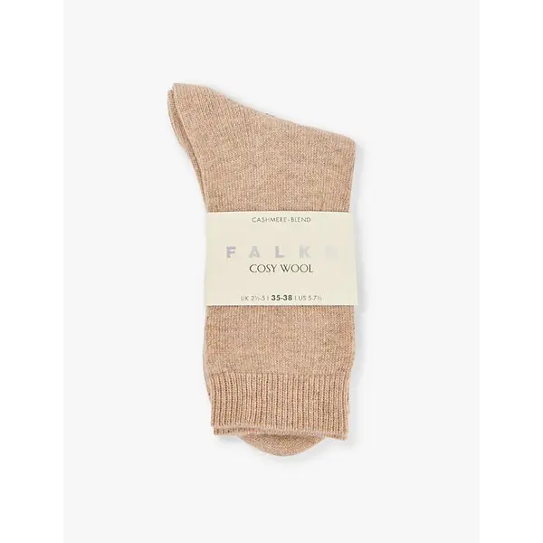 Falke Cosy Wool Brand-print Knit Crew Socks - Beige Mel.