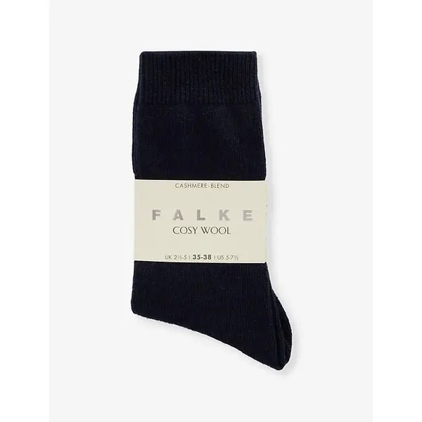 Falke Cosy Wool Brand-print Knit Crew Socks - Dark Navy
