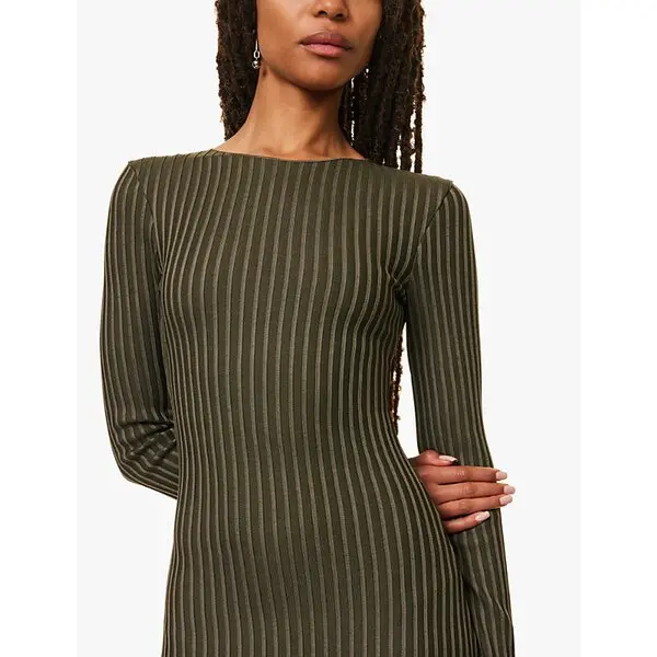 Samsoe Samsoe SamsE & SamsE Sacrane Recycled-Polyester Knit Maxi Dress -  Green Rib Contrast | Editorialist