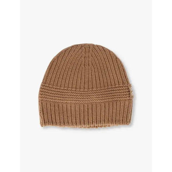 Miu Miu Brand-Patch Ribbed Wool-Blend Beanie Hat - Cammello  display picture 1