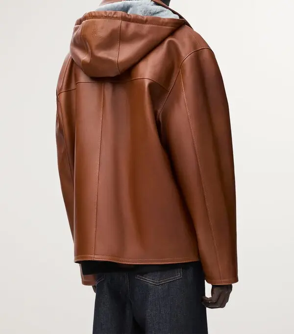 Loewe Leather Hooded Jacket - Brown | Editorialist