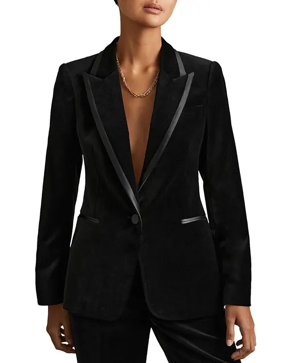 REISS Parisa Velvet Single-breasted Blazer