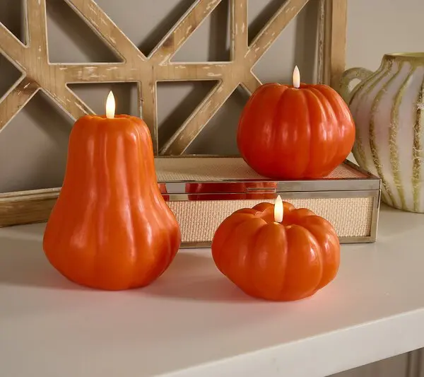 HOME REFLECTIONS Flameless Set Of 3 Mini Pumpkins - One-color