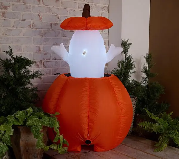 HAY & HARVEST 48' Inflatable Peek-a-boo Ghost & Jack-o-lantern