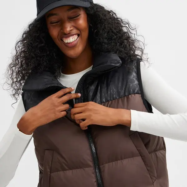 Coach Puffer Vest In Recycled Polyamide In Black/Brown - 50% Off